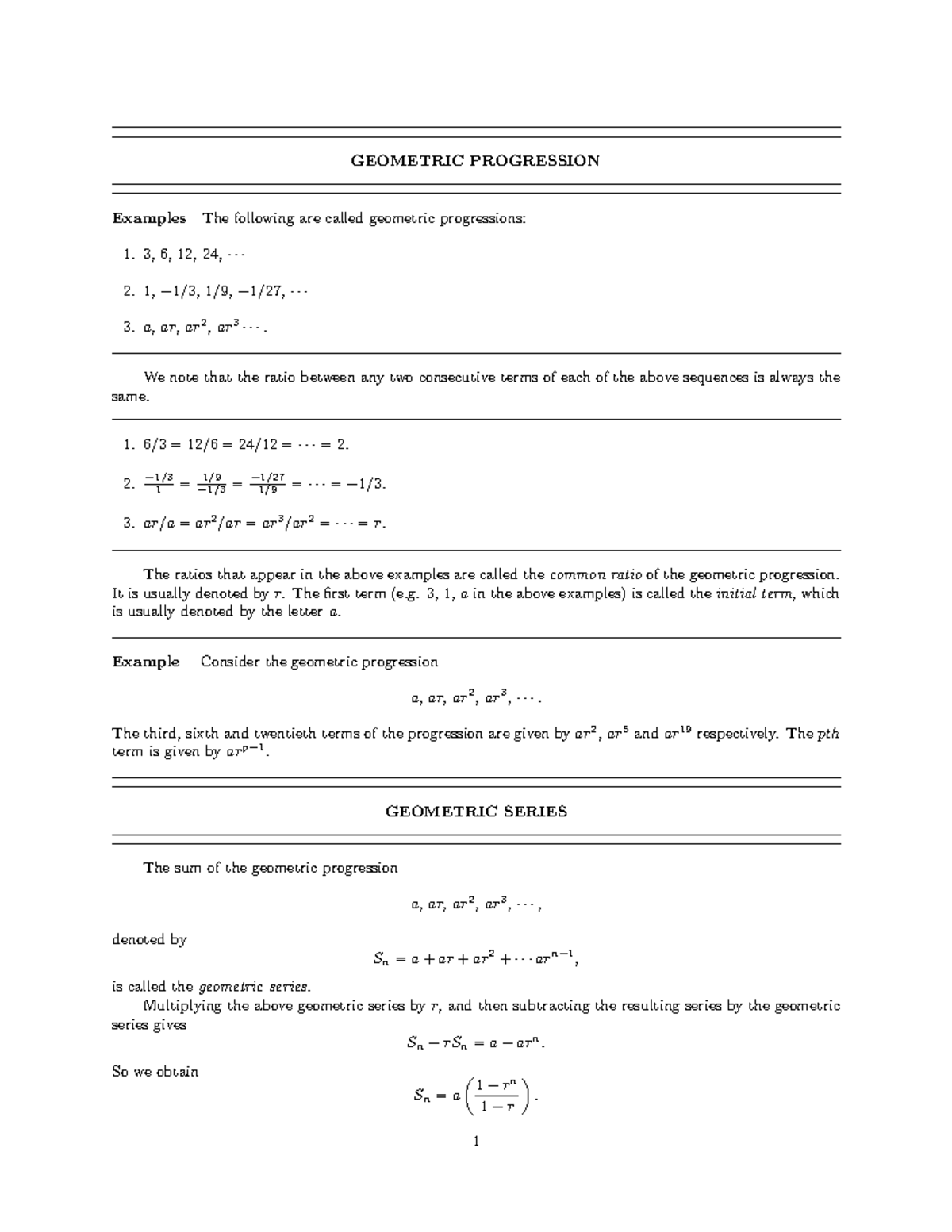 Geometric - this is awesome - GEOMETRIC PROGRESSION Examples The ...