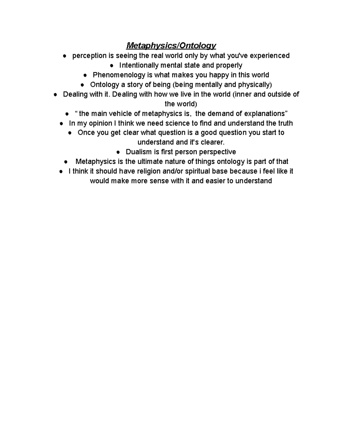 Metaphysics Ontology Kine 2100 - Metaphysics/Ontology perception is ...