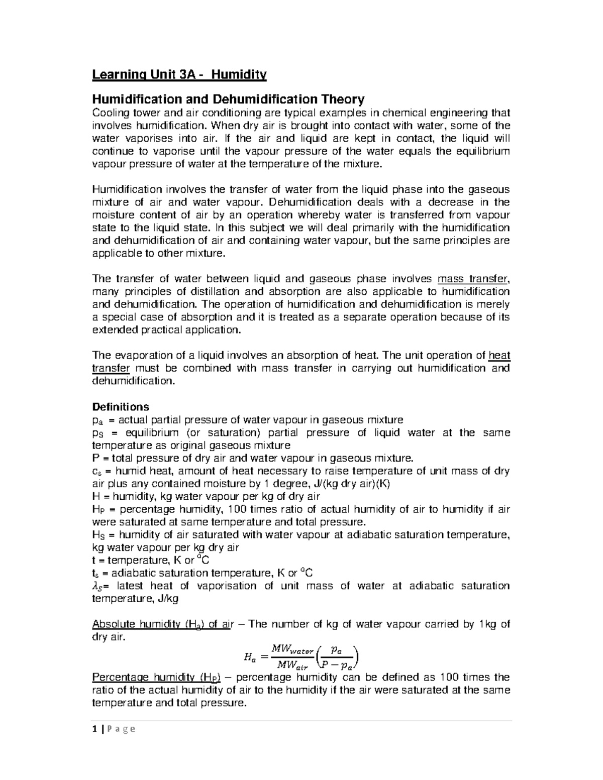 Notes - Humidity 3A - Warning: TT: undefined function: 32 Learning Unit ...