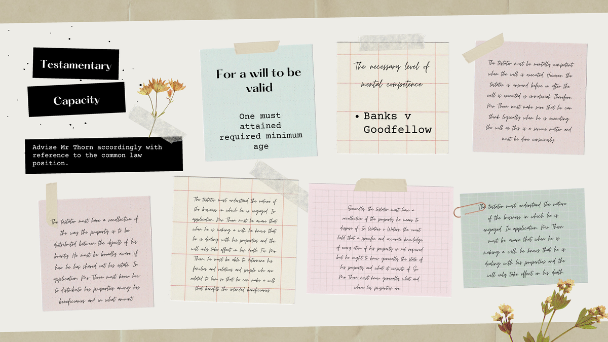 Tutorial (week 2) - Advise Mr Thorn accordingly with reference to the ...