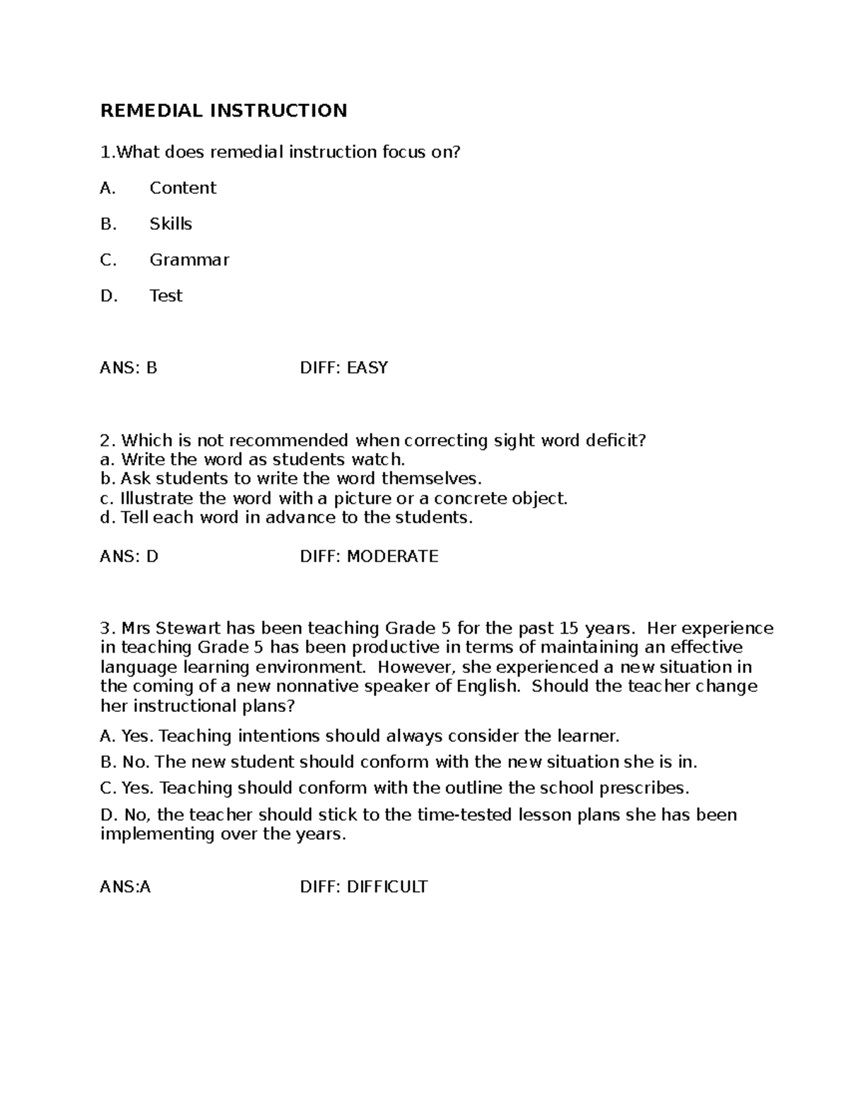 Remedial Instruction - QUIZ - REMEDIAL INSTRUCTION 1 does remedial ...