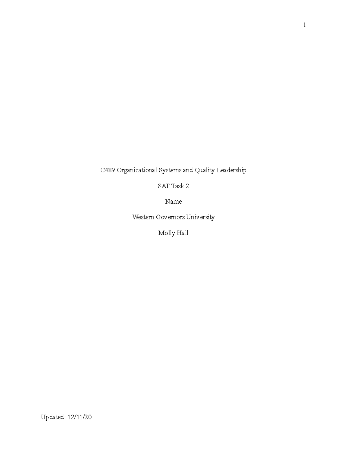 Task 2 C489 - Task 2. Passed on first attempt. - C489 Organizational ...