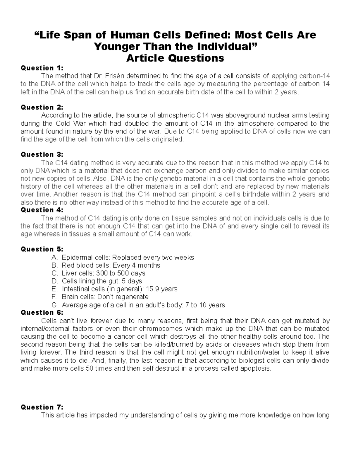 “Life Span of Human Cells Defined Most Cells Are Younger Than the ...