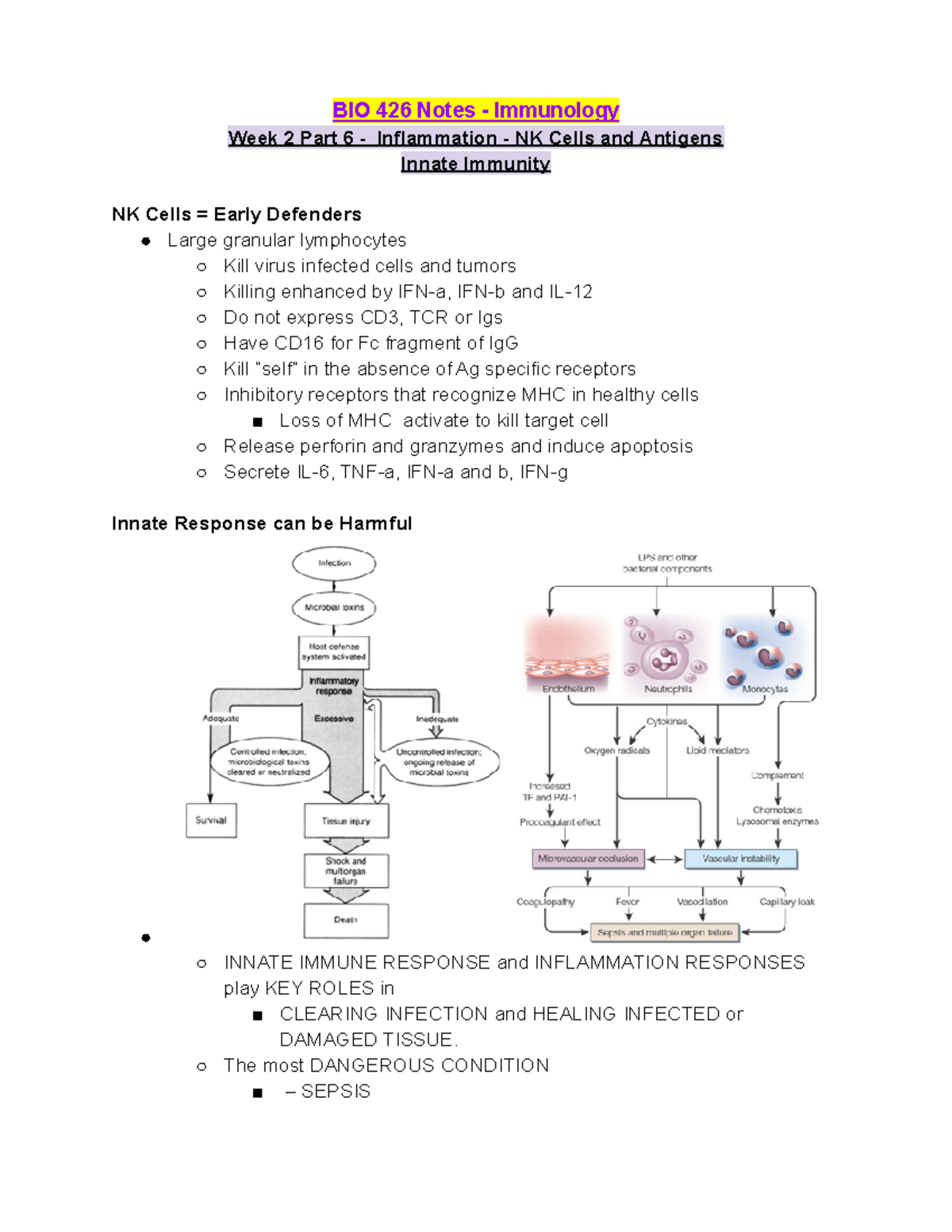 Bio 426 Week 2 Lecture Notes Part 7 Inflammation Nk Cells And