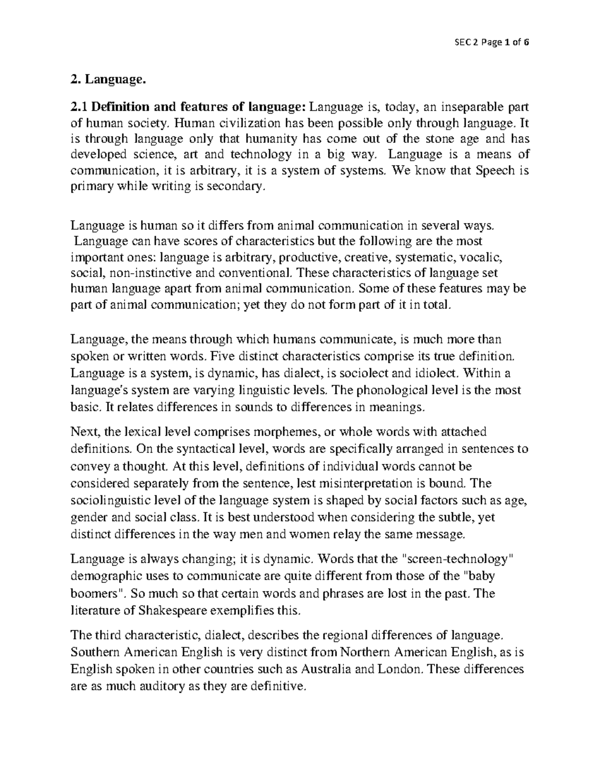 Feautures and characteristics of language; THE IMPORTANCE OF LANGUAGE ...