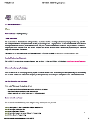 CCS0003 - Computer Programming 1 (Lec) Syllabus - COURSE CODE COURSE TITLE UNITS / TYPE CCS0003 ...