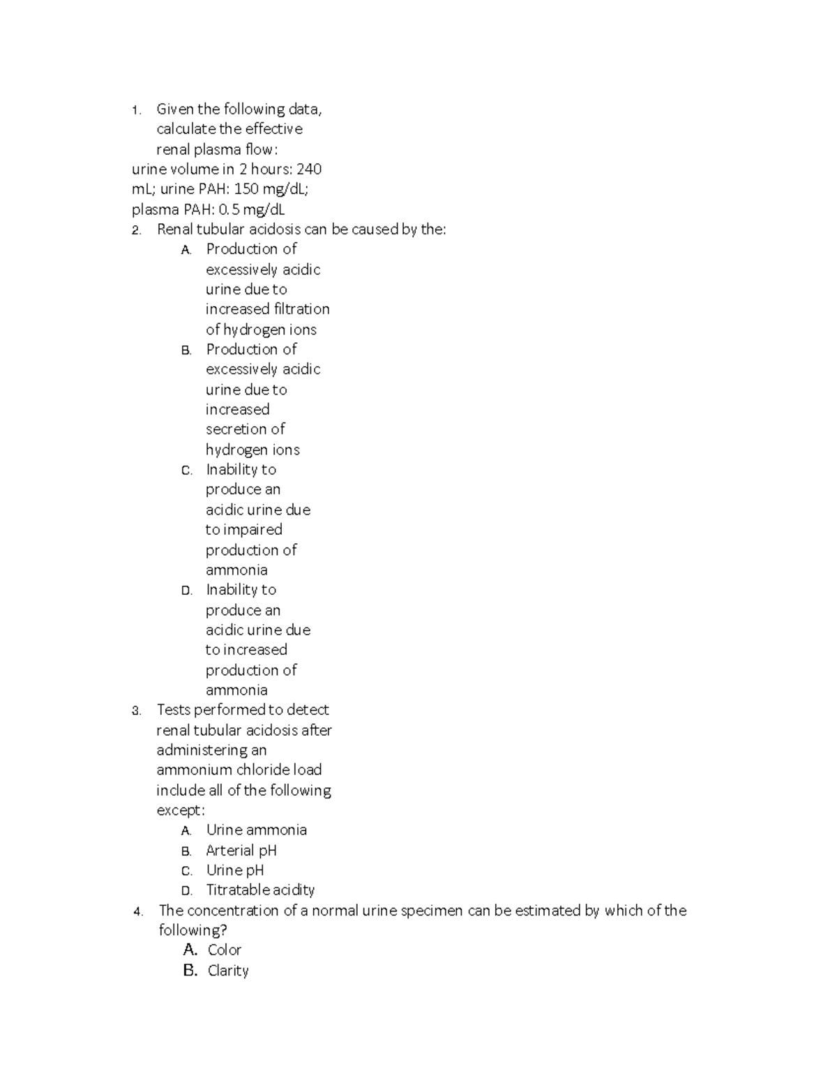 Clinical Microscopy sample Questions - 1. Given the following data ...