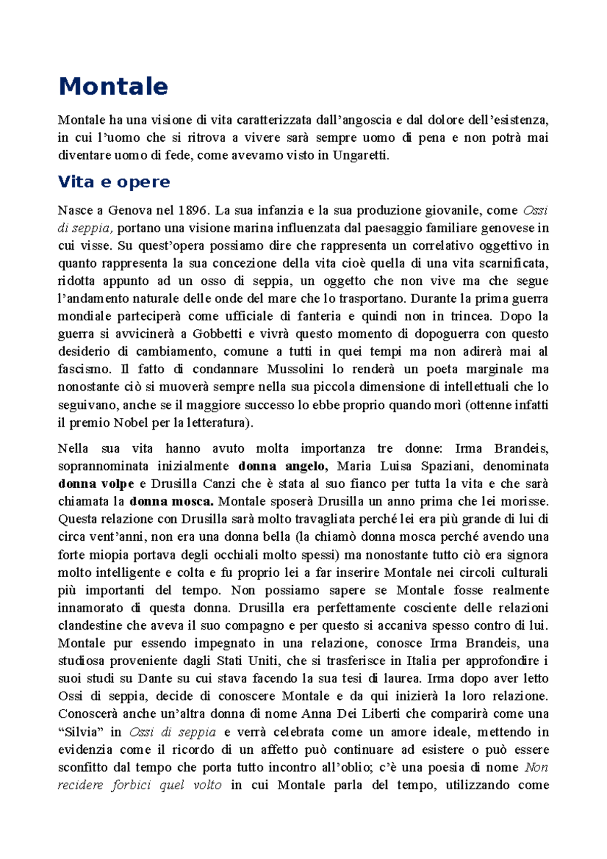 Montale - Montale Montale ha una visione di vita caratterizzata dall ...