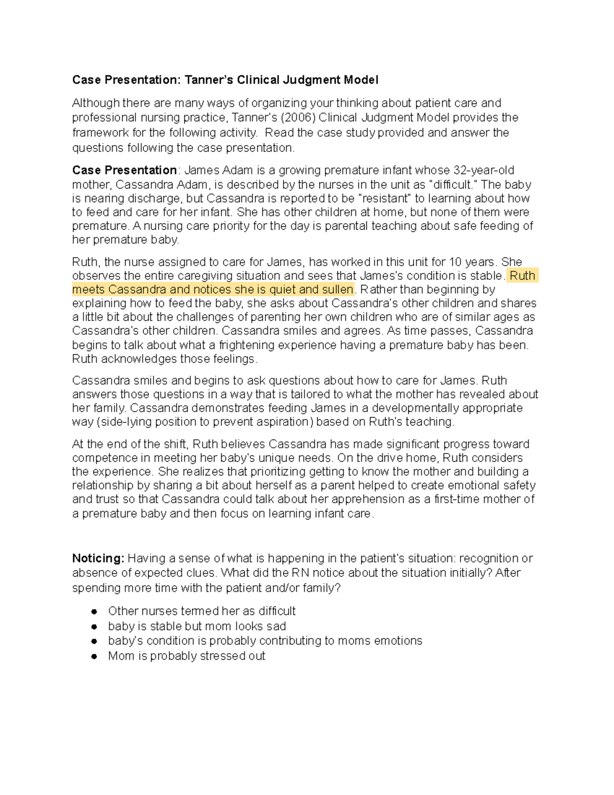 Class Activity Case Presentation Tanners Clincal Judgement - Case ...