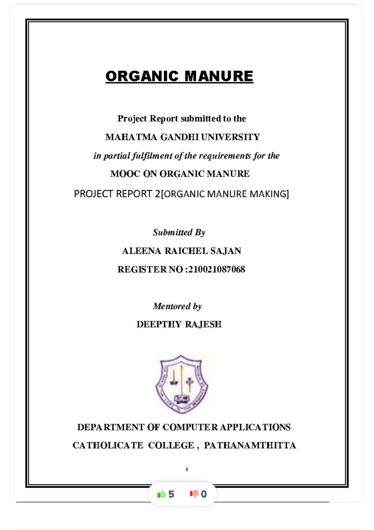 Mooc-organic-manure compress - i ORGANIC MANURE Project Report ...