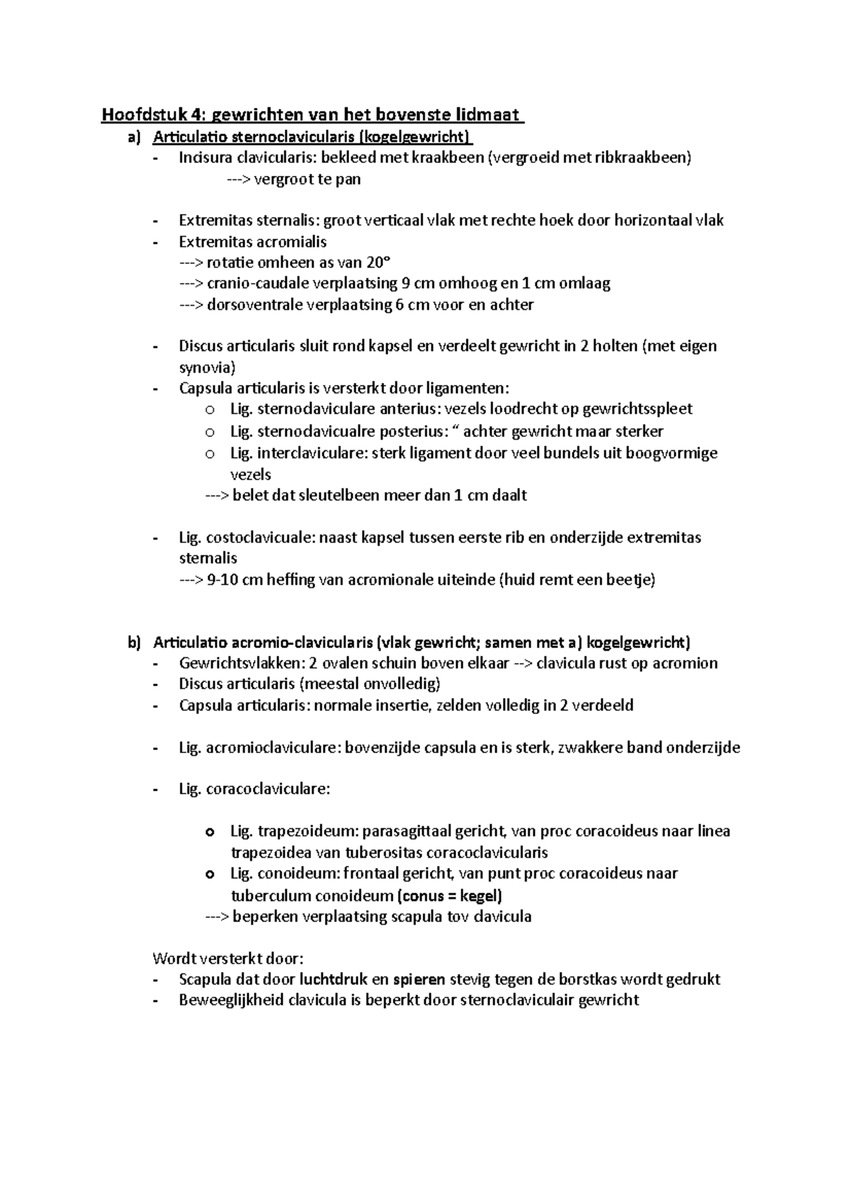 Hoofdstuk 4 anatomie - Hoofdstuk 4: gewrichten van het bovenste lidmaat ...