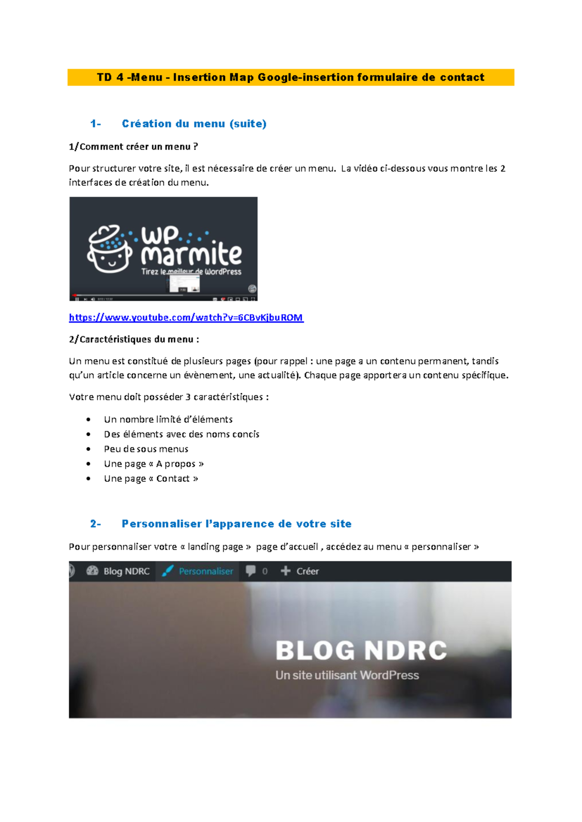 TD4 menu suite-page daccueil-map-formulaire - TD 4 - Menu - Insertion Map Google-insertion - Studocu