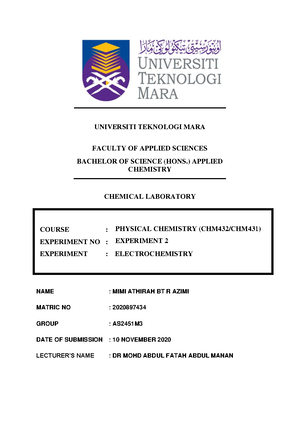 LAB 3 Experiment Jotter - CHM 431: PHYSICAL CHEMISTRY PRE-LAB ...