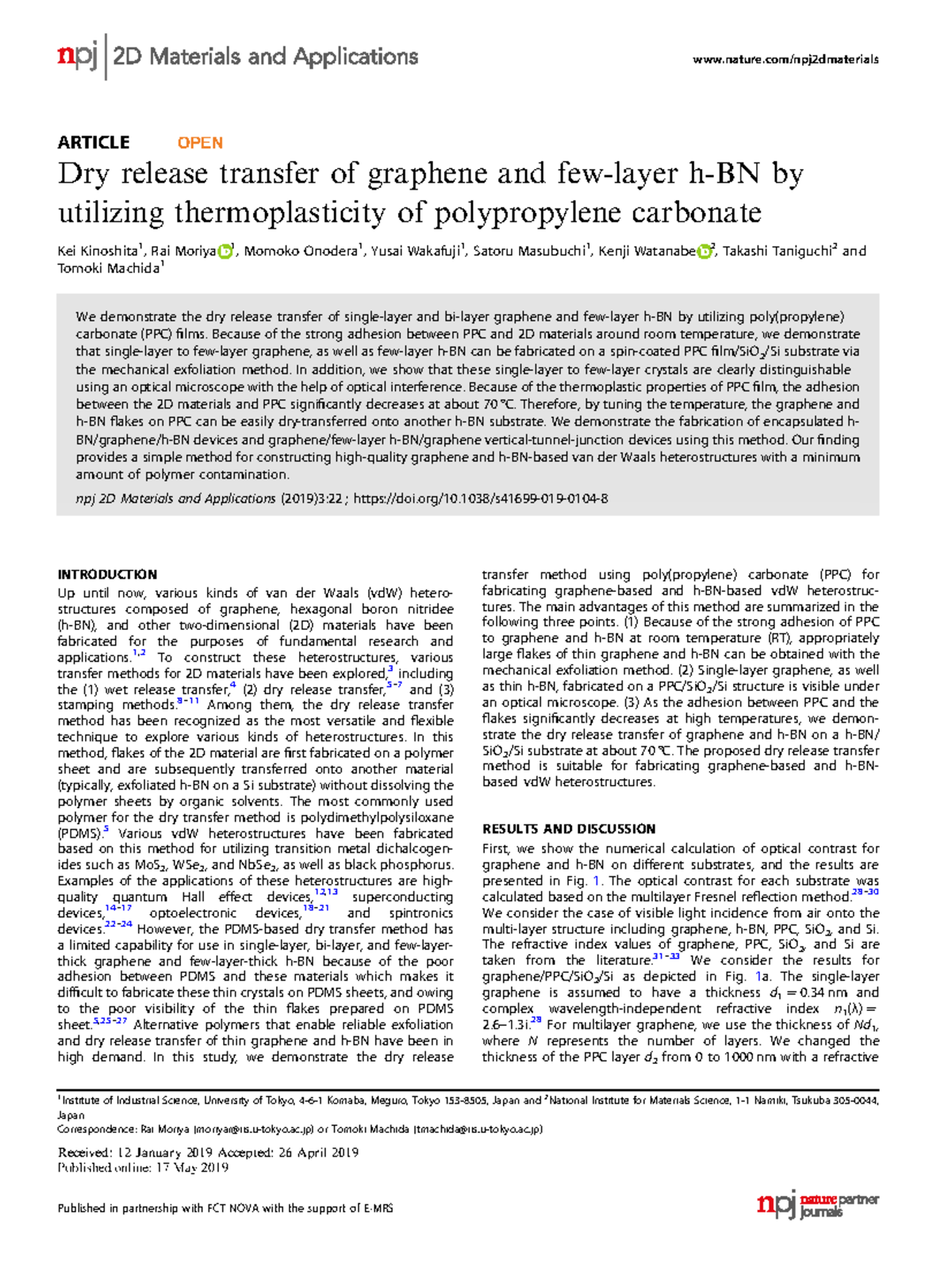 Dry release transfer of graphene and few-layer h-BN by utilizing ...