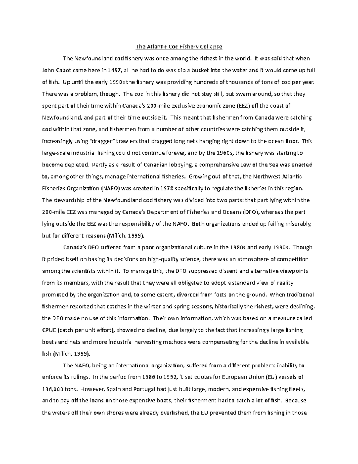 Reading for Atlantic cod fishery collapse - The Atlantic Cod Fishery ...