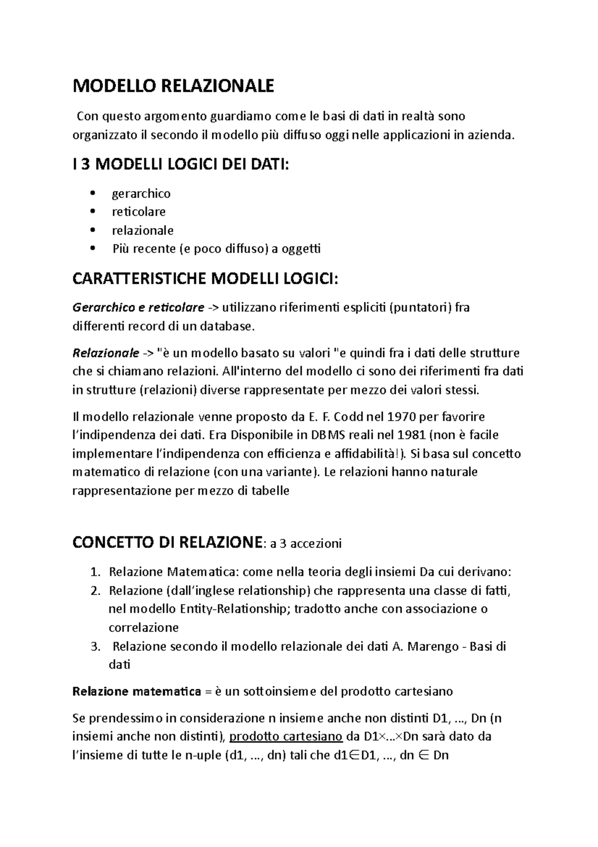 Modello relazionale - MODELLO RELAZIONALE Con questo argomento ...