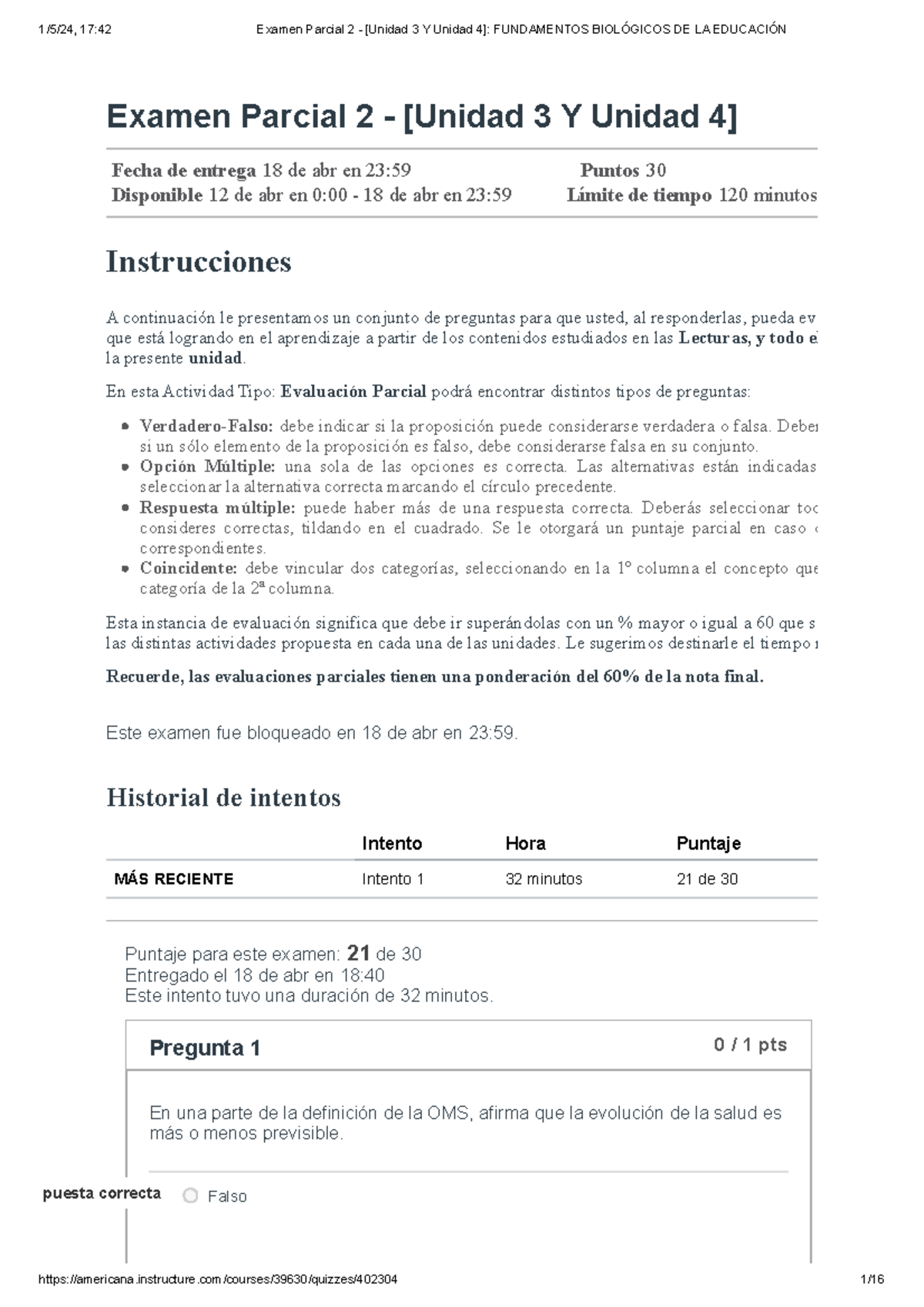 Examen Parcial 2 - [Unidad 3 Y Unidad 4] Fundamentos Biológicos DE LA Educación - Examen Parcial ...