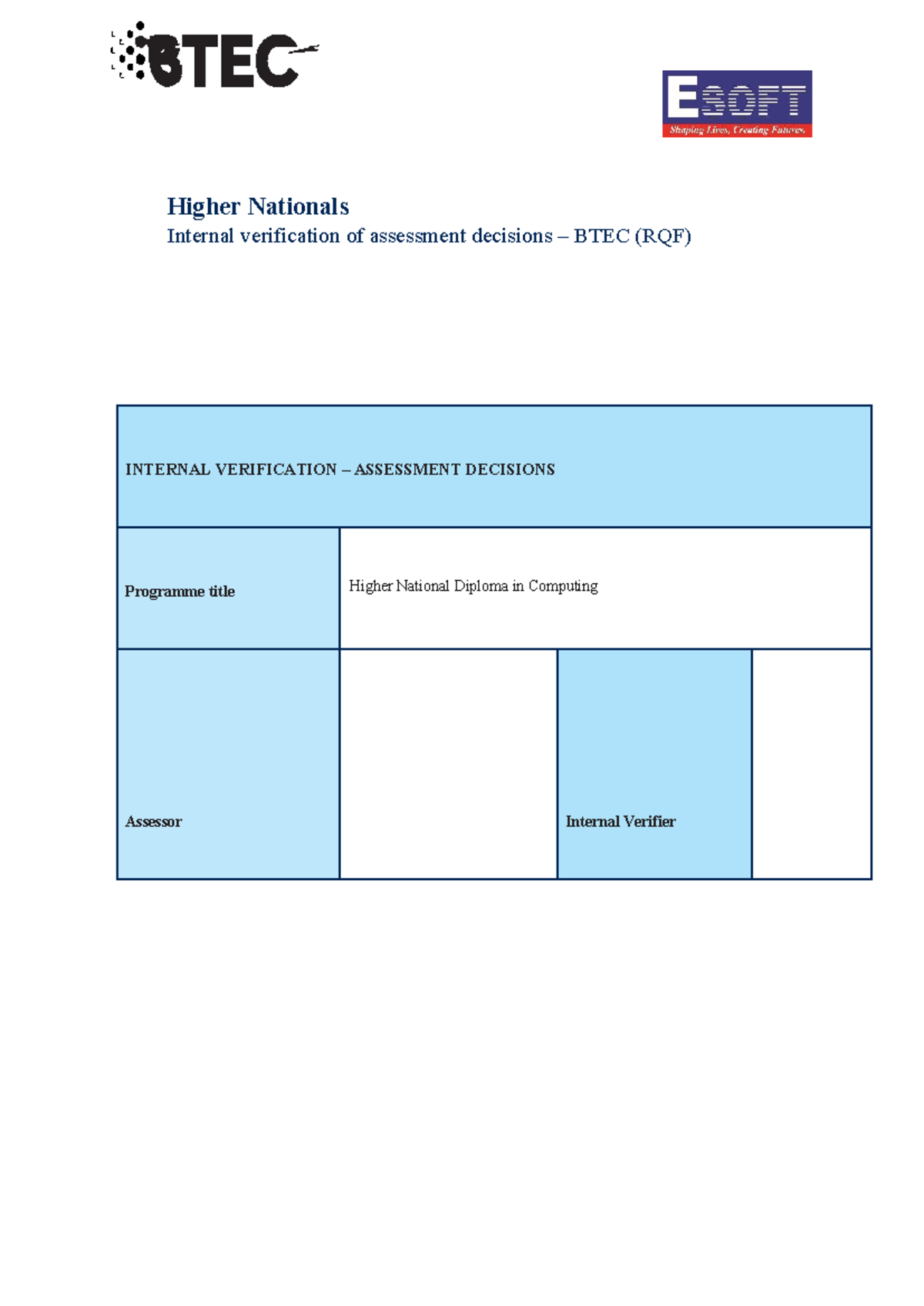 Hamdhan (Programming) - Higher Nationals Internal verification of assessment decisions – BTEC ...