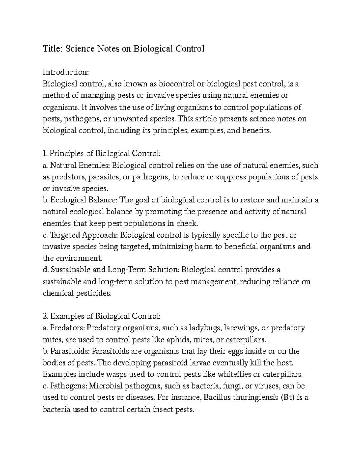 Title Science Notes on Biological Control - Studocu