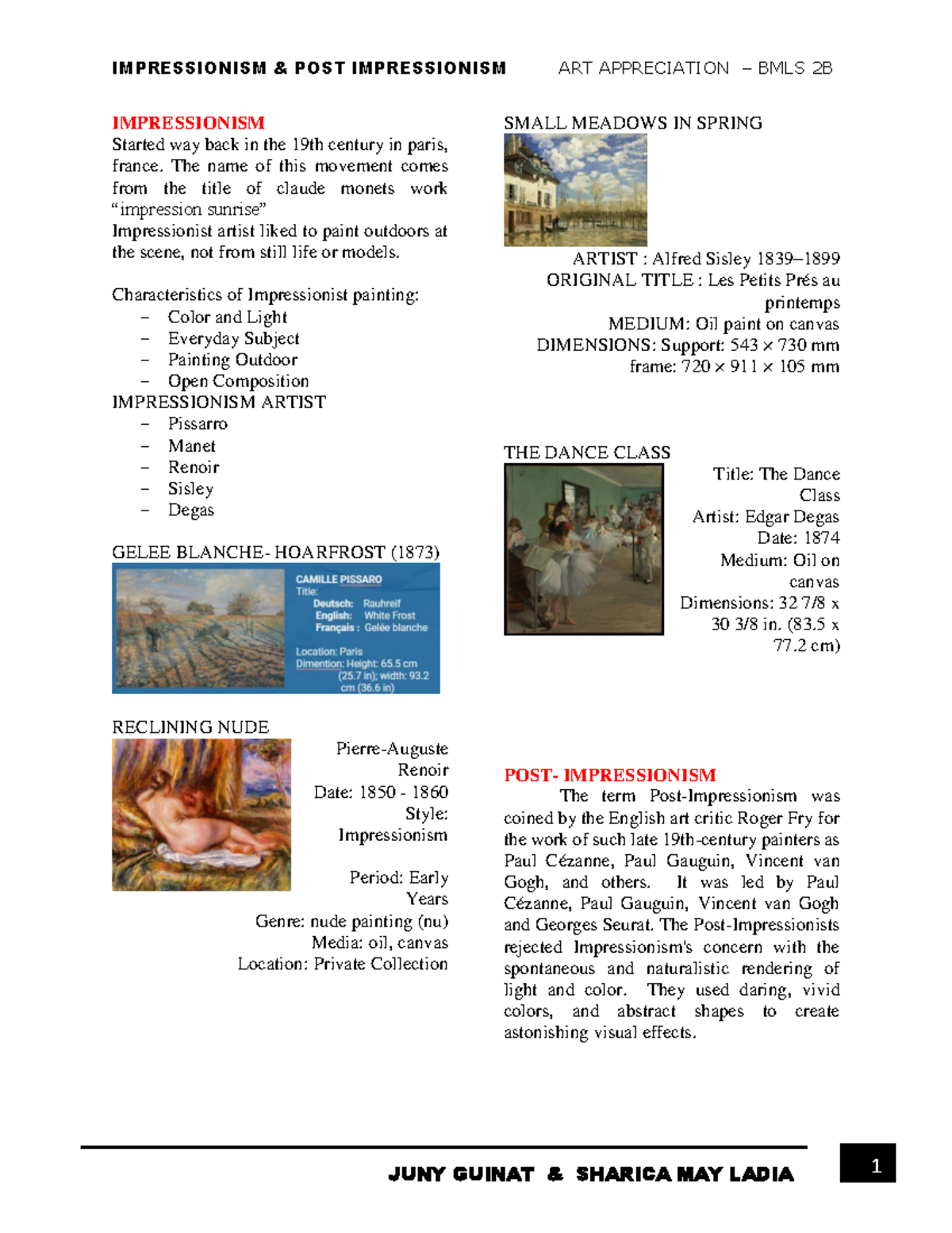 Impressionism Report. FULL - IMPRESSIONISM & POST IMPRESSIONISM ART ...