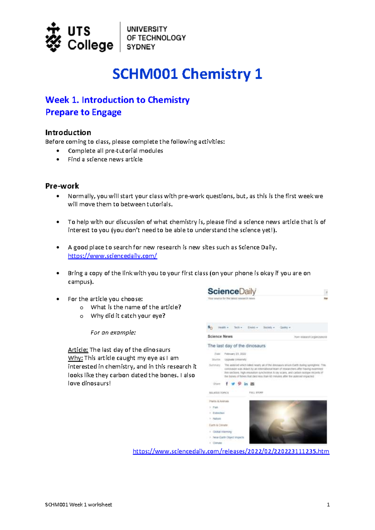 SCHM001 Week 1 worksheet - SCHM001 Chemistry 1 Week 1. Introduction to ...