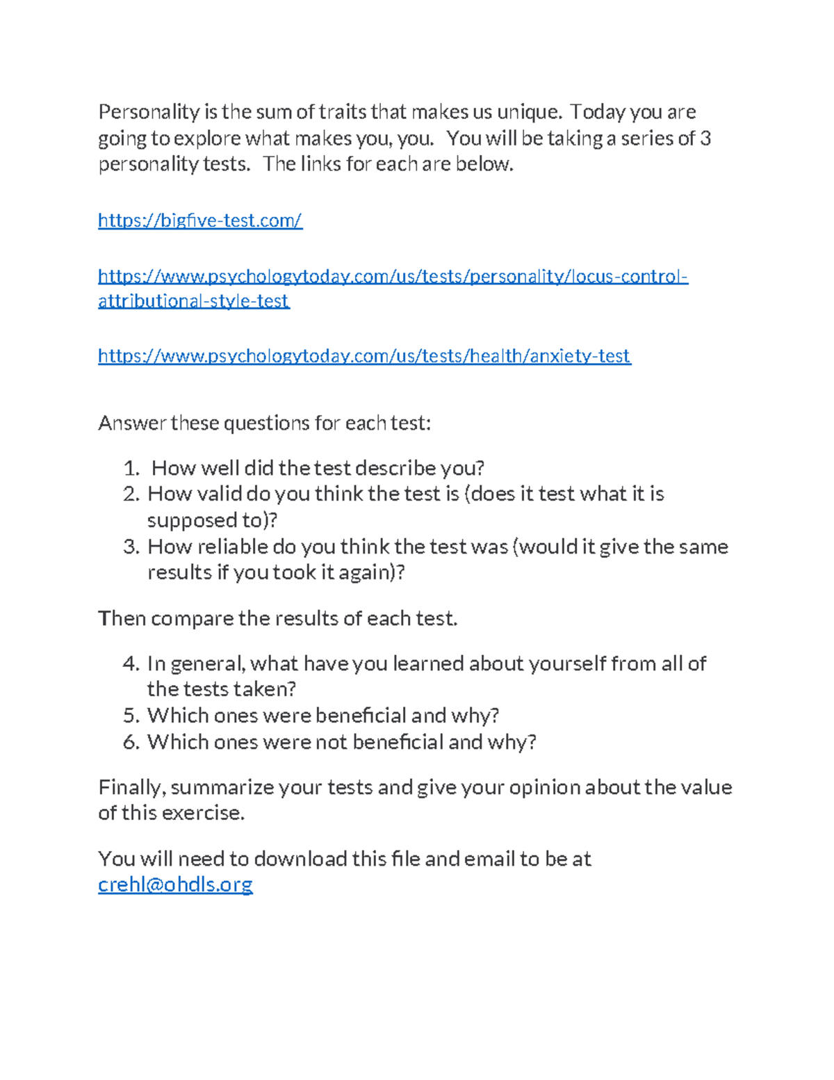 Psychology Test Project - Personality is the sum of traits that makes ...