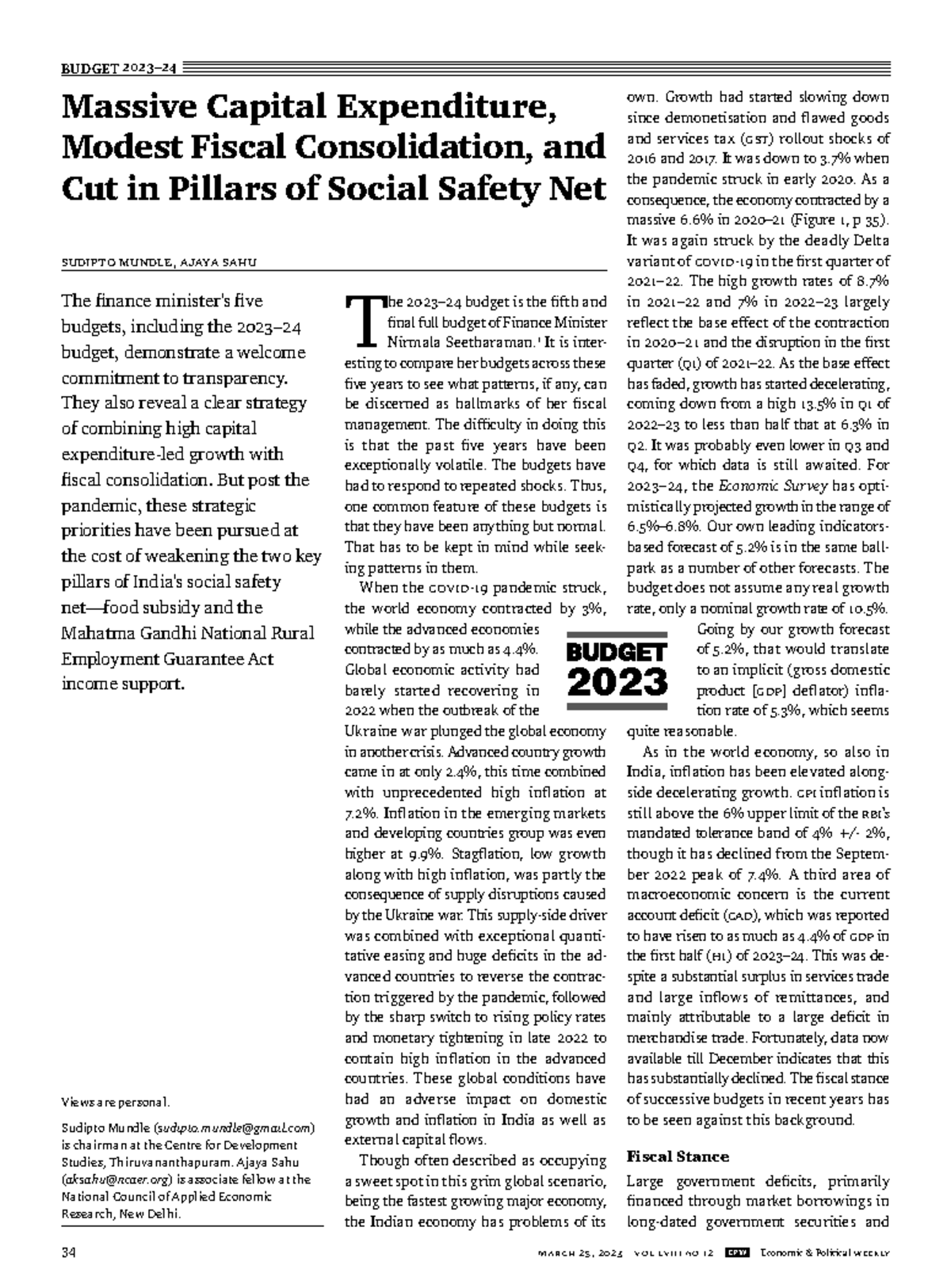 Massive Capital Expenditure, Modest Fiscal Consolidation, and Cut in ...