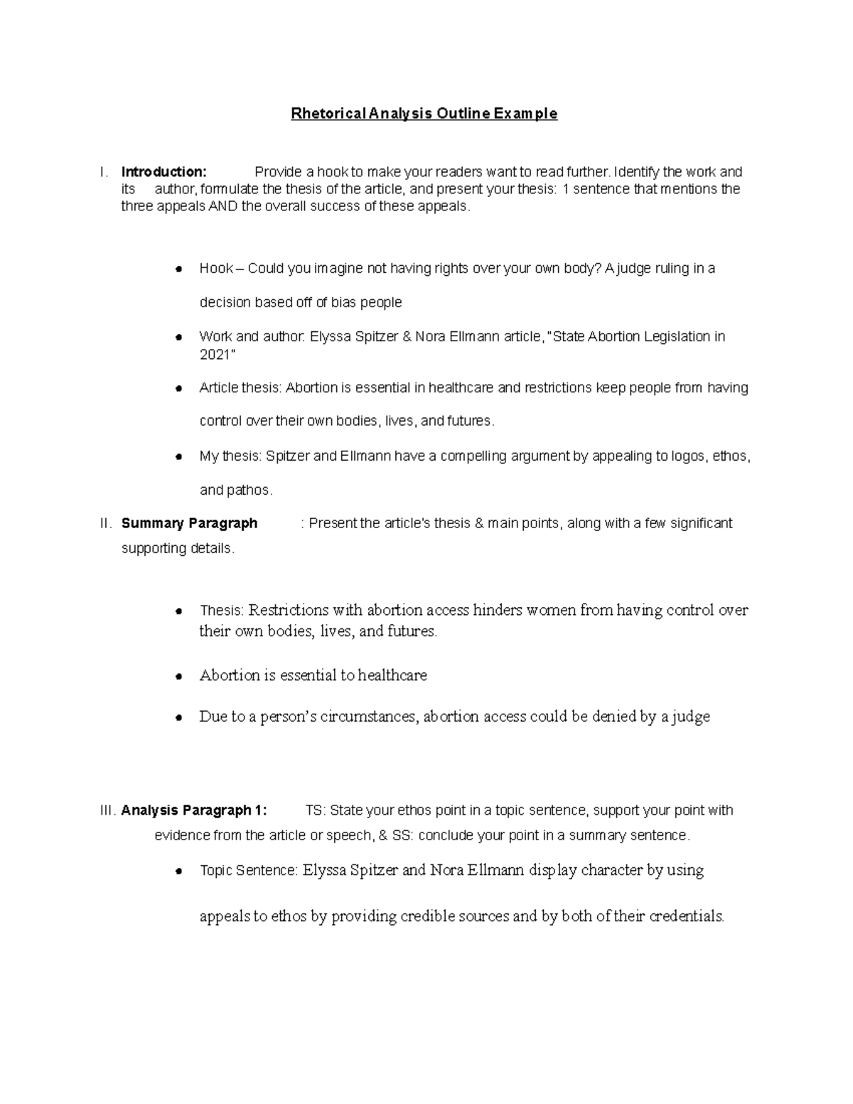 Rhetorical Analysis Outline - Introduction: Provide a hook to make your ...