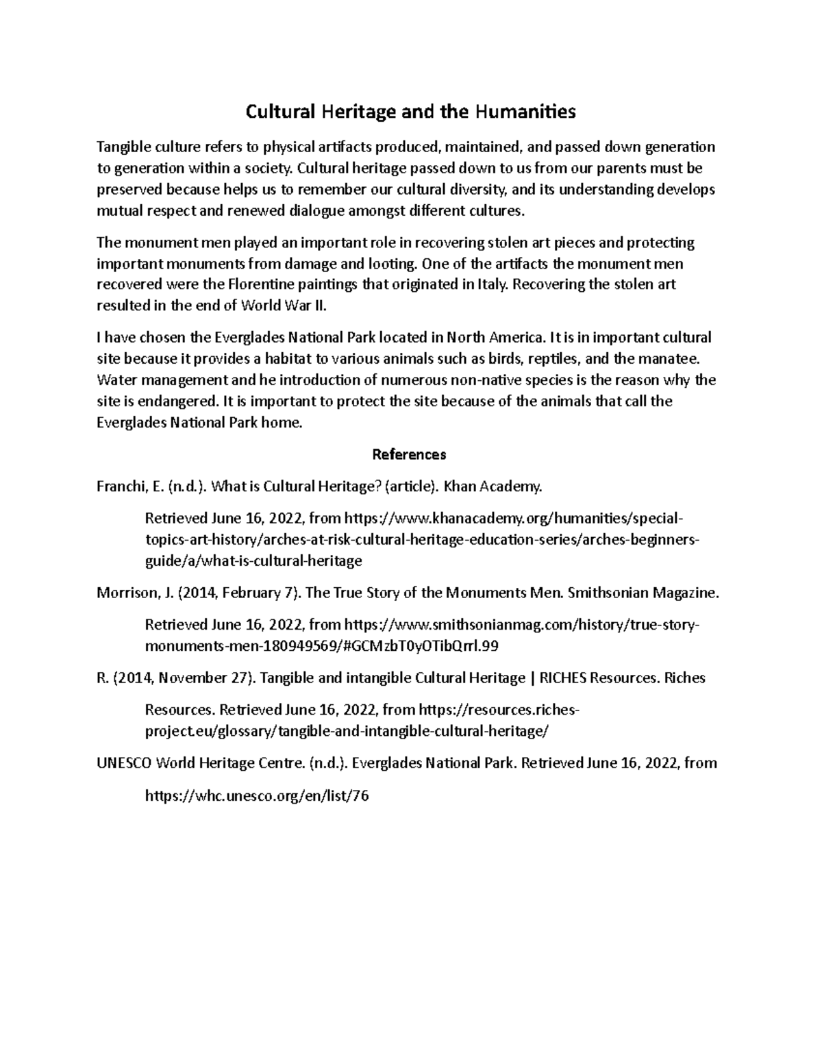 Cultural Heritage and the Humanities - Cultural Heritage and the ...