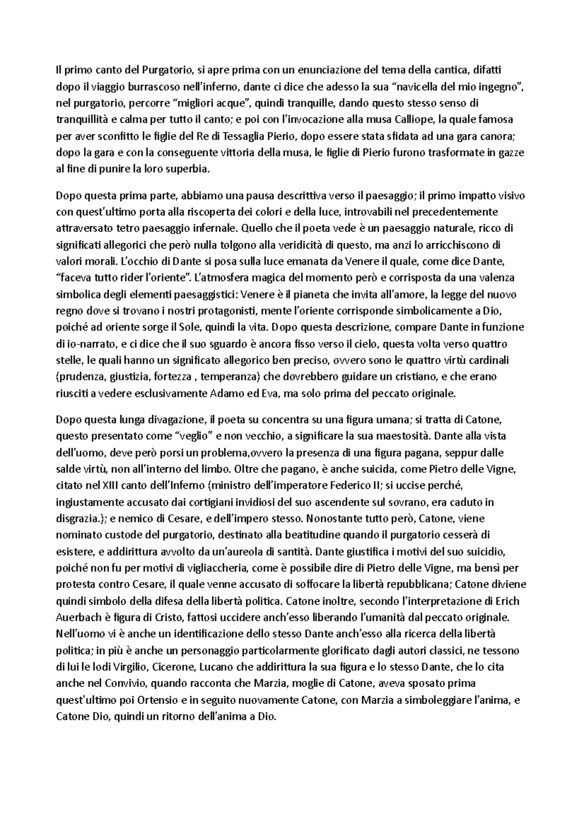 Il primo canto del Purgatorio - Dopo questa prima parte, abbiamo una ...