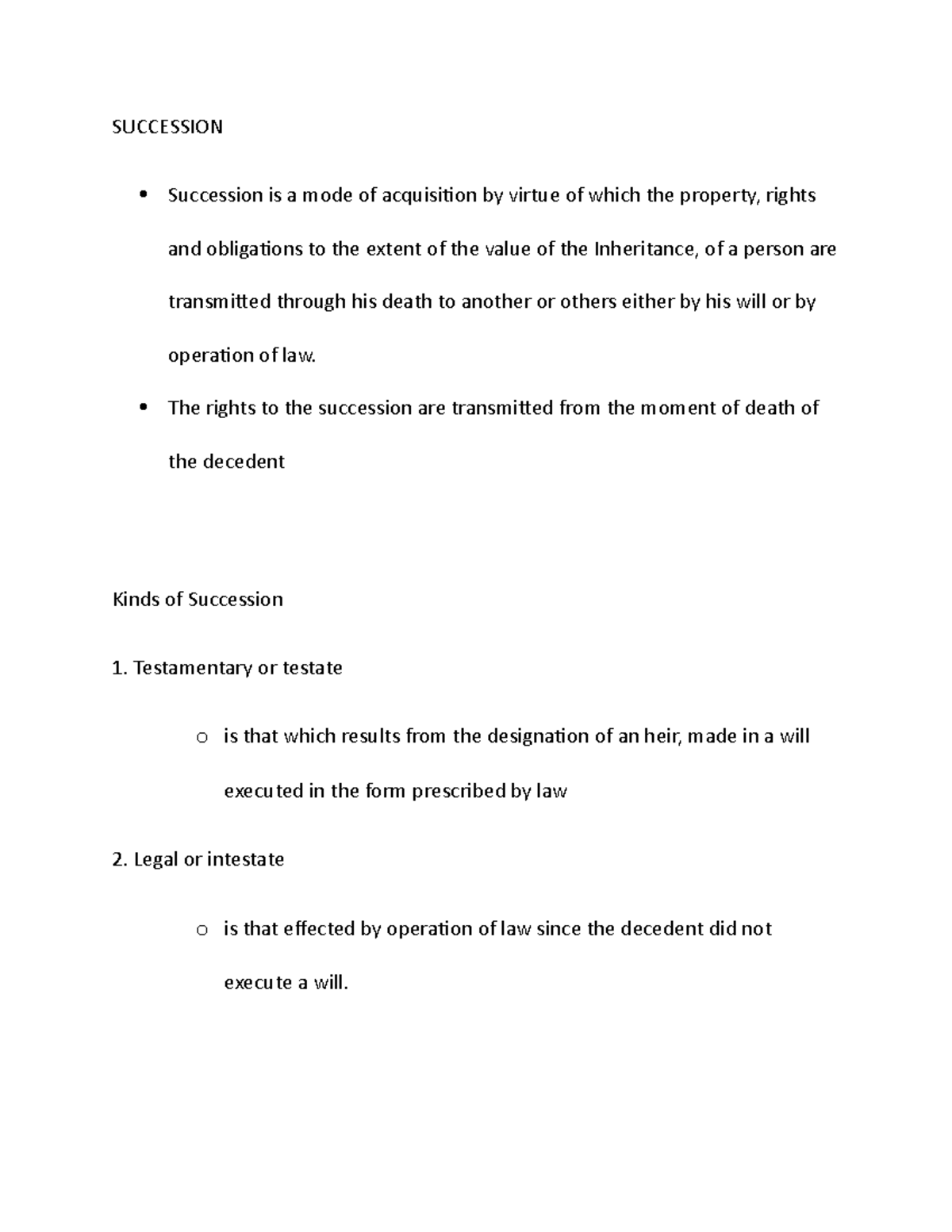 Succession - The rights to the succession are transmitted from the ...