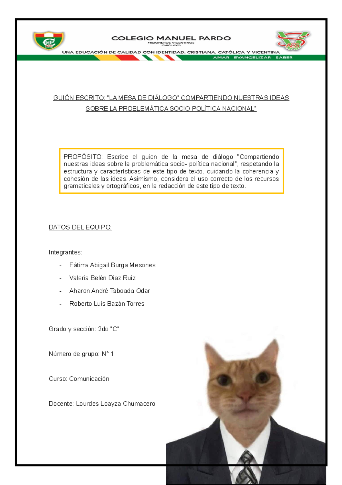 Formato Guion Escrito - Guía para debates - GUIÓN ESCRITO: “LA MESA DE ...