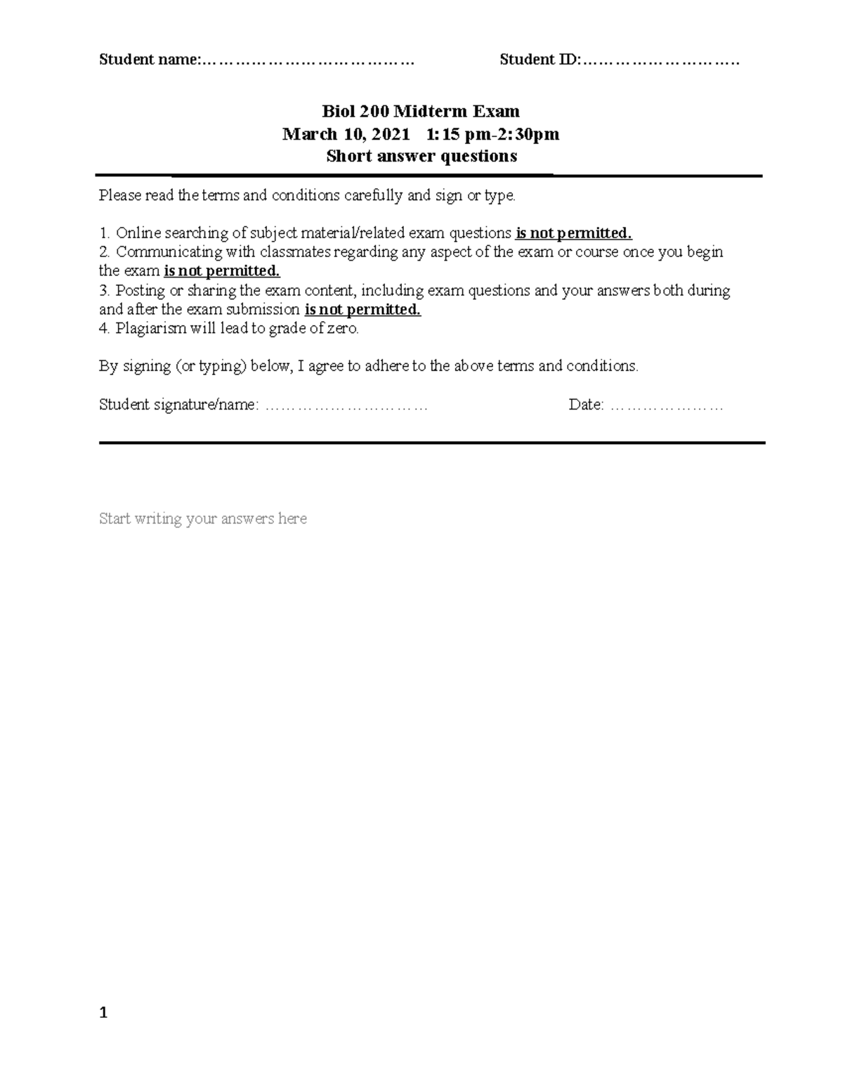 Midterm Short answer template - Student name ...