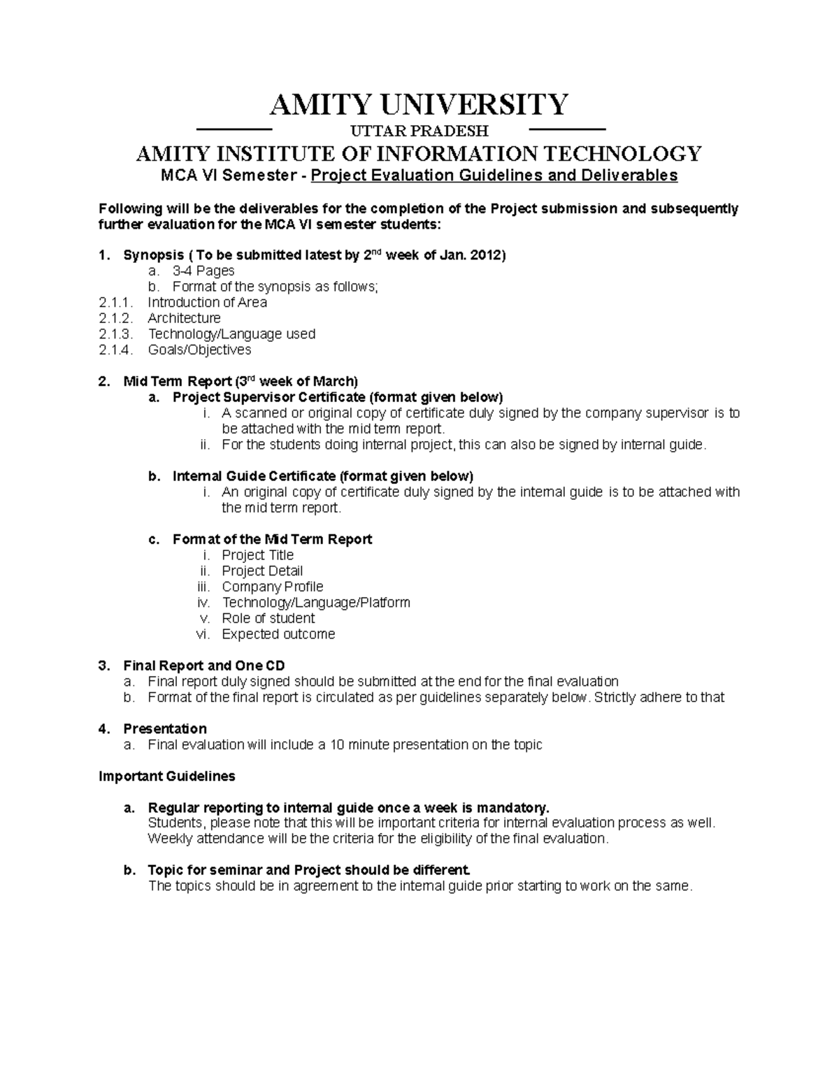 Mcaviproject Format - AMITY UNIVERSITY UTTAR PRADESH AMITY INSTITUTE OF INFORMATION TECHNOLOGY ...