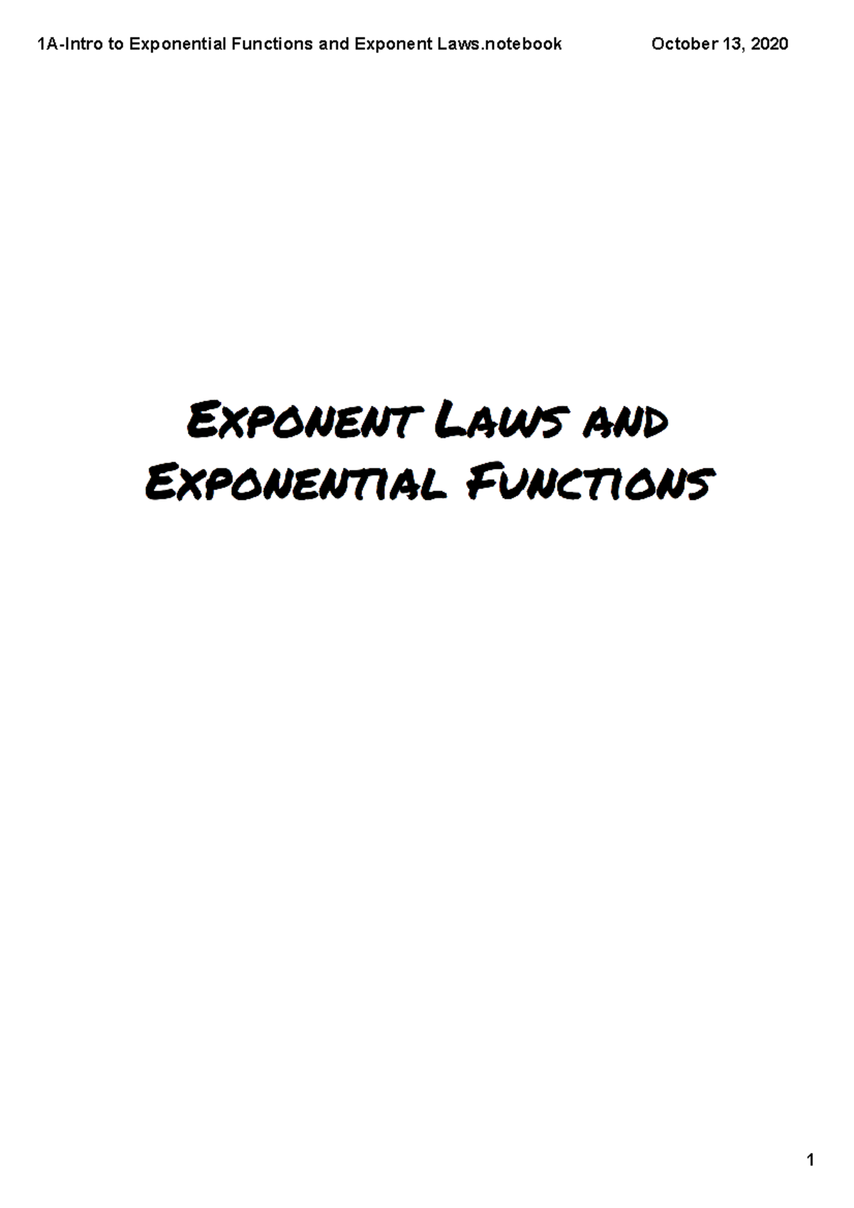 Exponent Laws and Exponential Functions - MATH 1013 - - Studocu