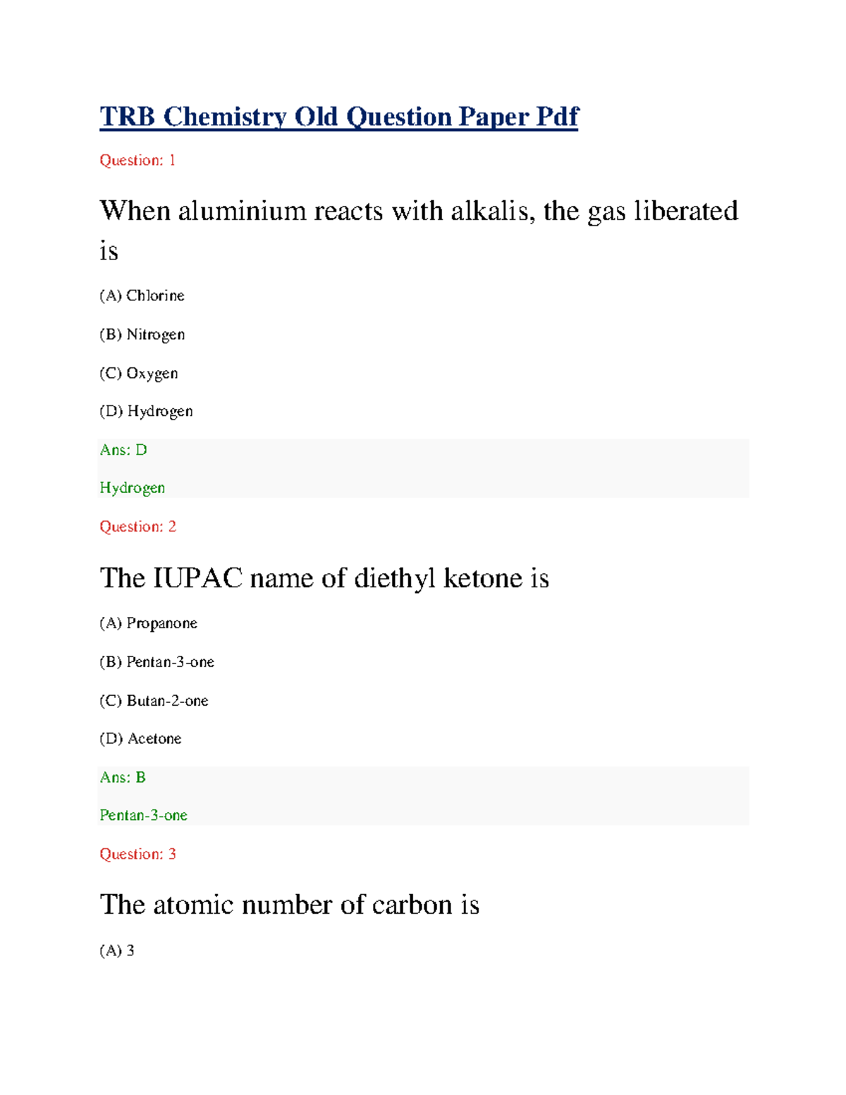 Trb chemistry old question papers - TRB Chemistry Old Question Paper ...