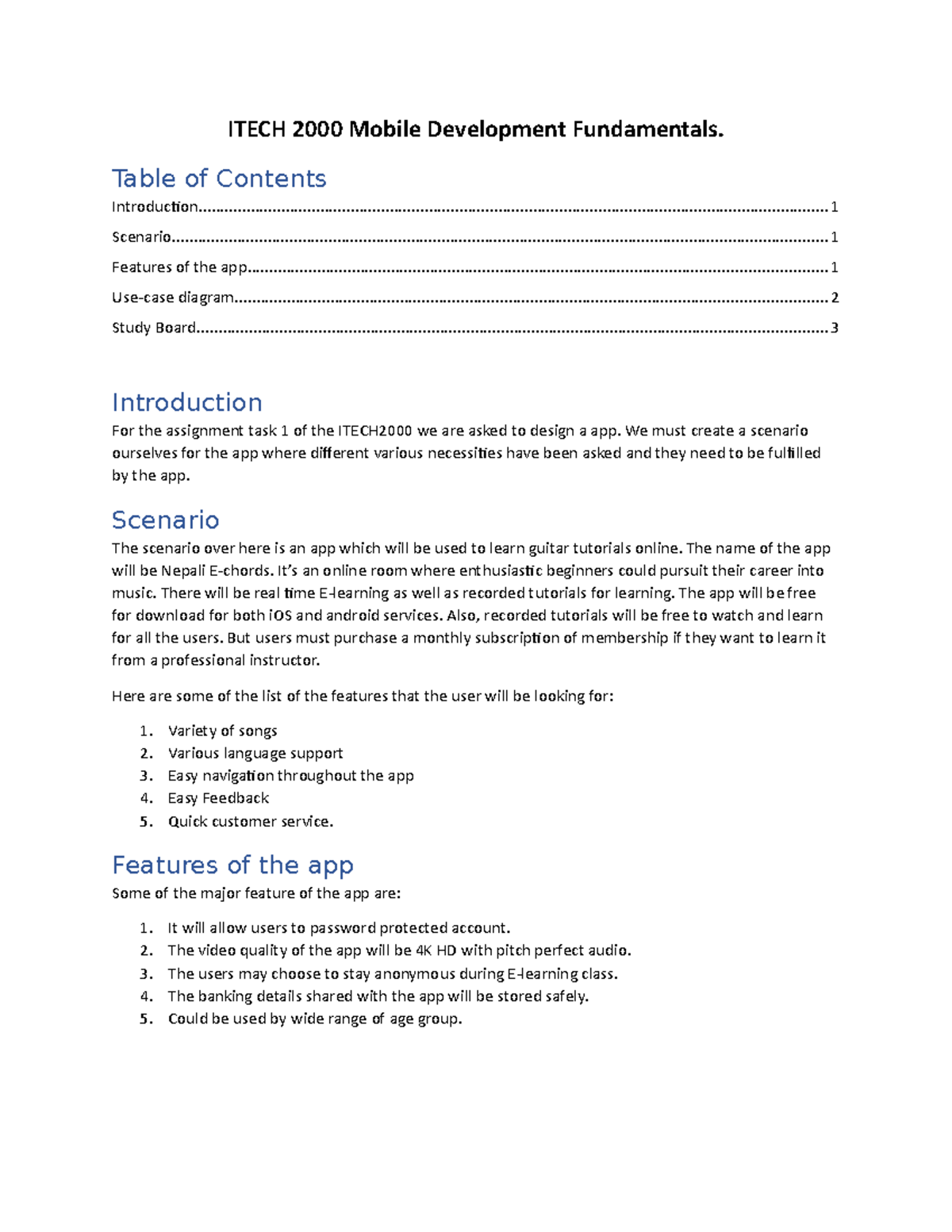 Itech 2000 Mobile Development Fundamentals - Table of Contents - Studocu