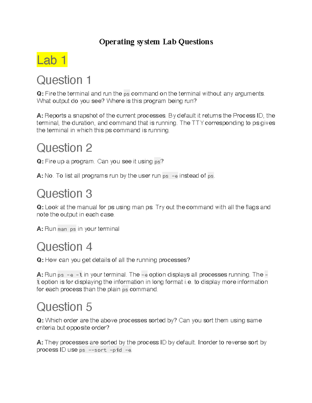 Operating system Lab Questions - What output do you see? Where is this ...