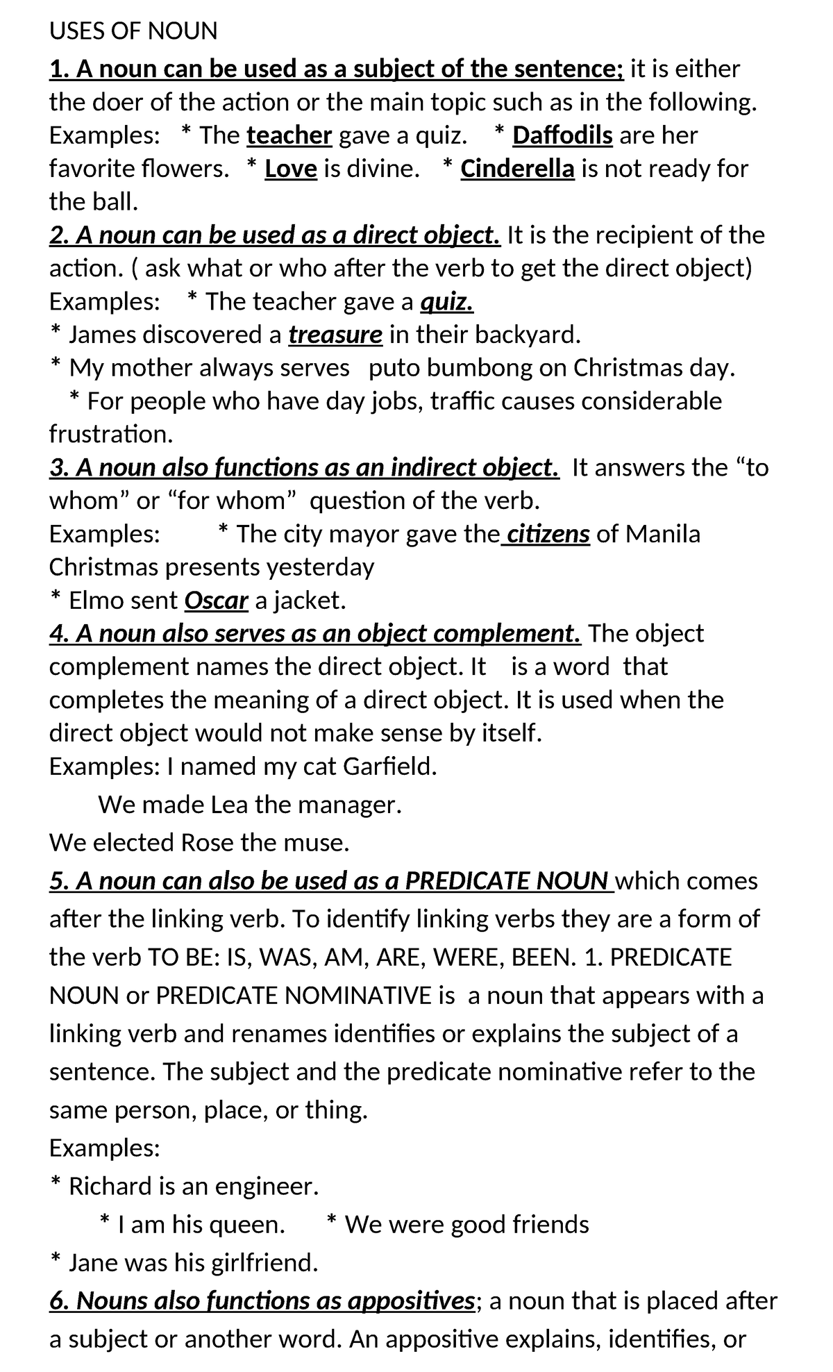 Hand out uses of noun and noun clause - USES OF NOUN A noun can be used ...