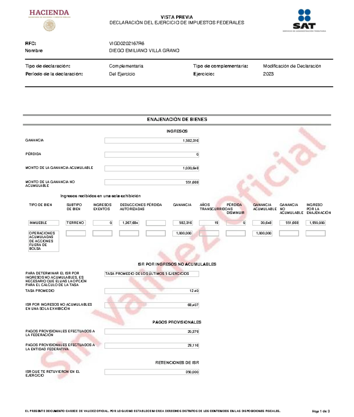 Vista Previa Declaracion Anual Practica 9 - VISTA PREVIA DECLARACIÓN ...