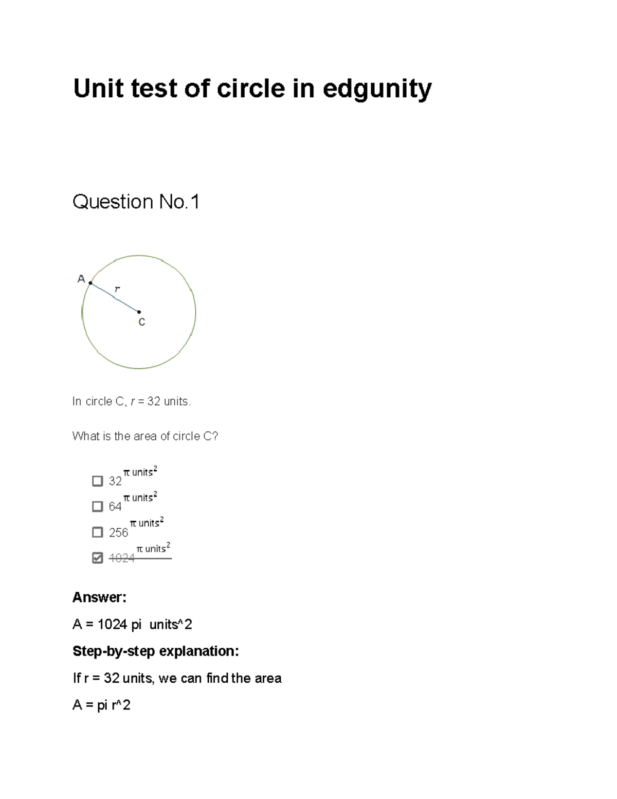 Unit test of circle in edgunity - Unit test of circle in edgunity ...