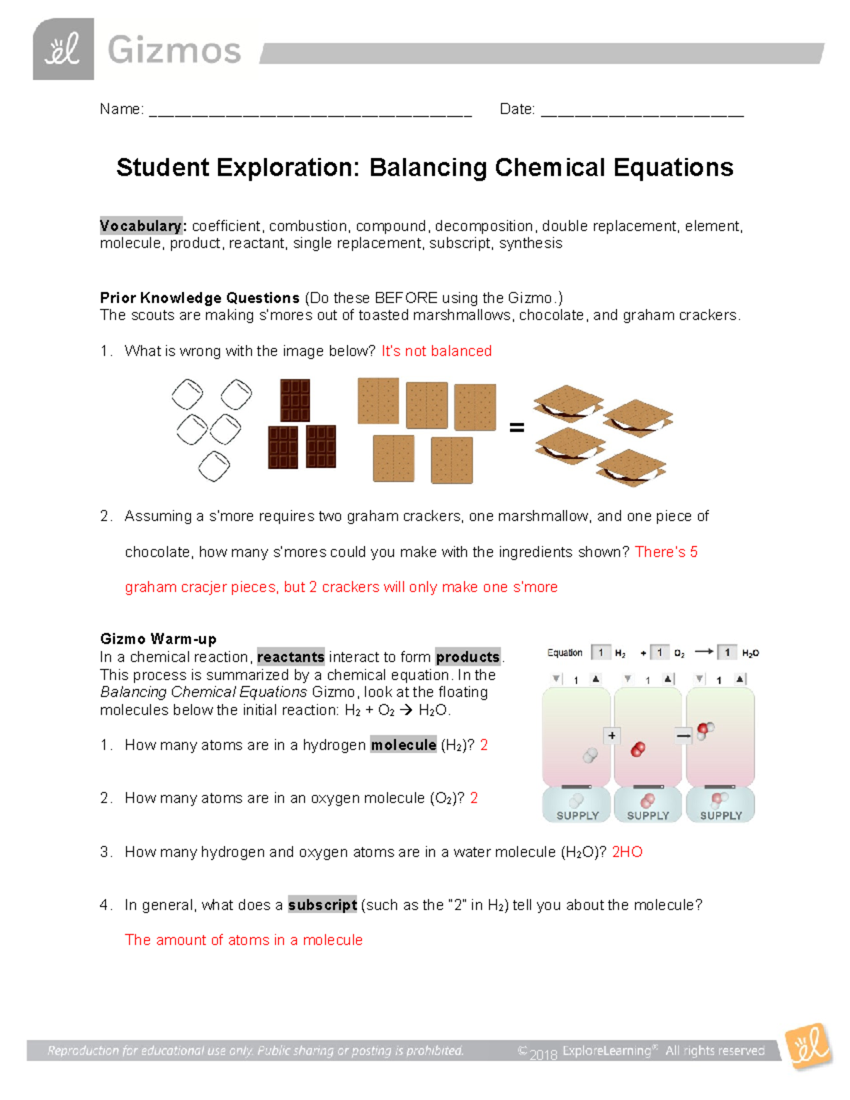 Balancing Chem Ical Equations Gizmo - Name ...