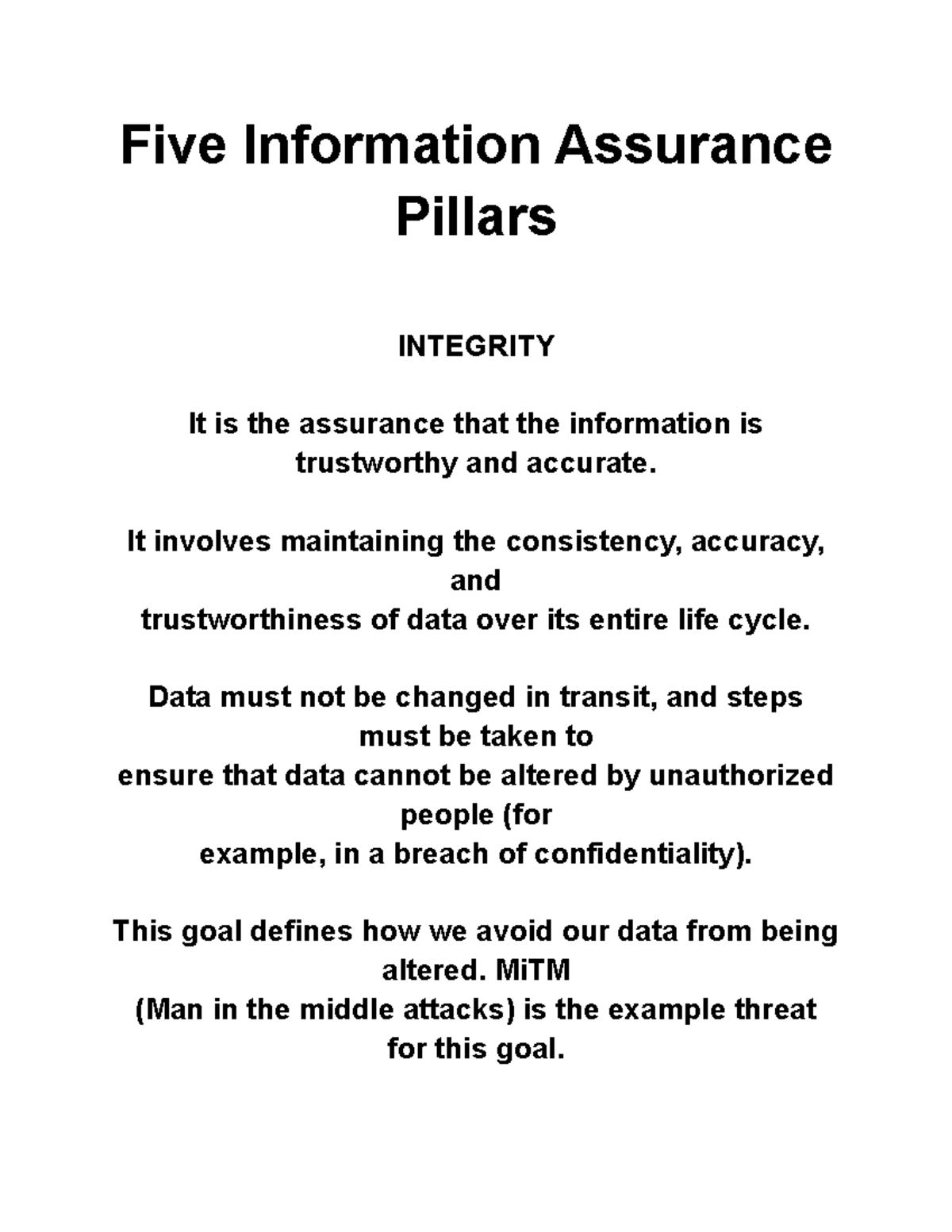 Five Information Assurance Pillars - Five Information Assurance Pillars ...