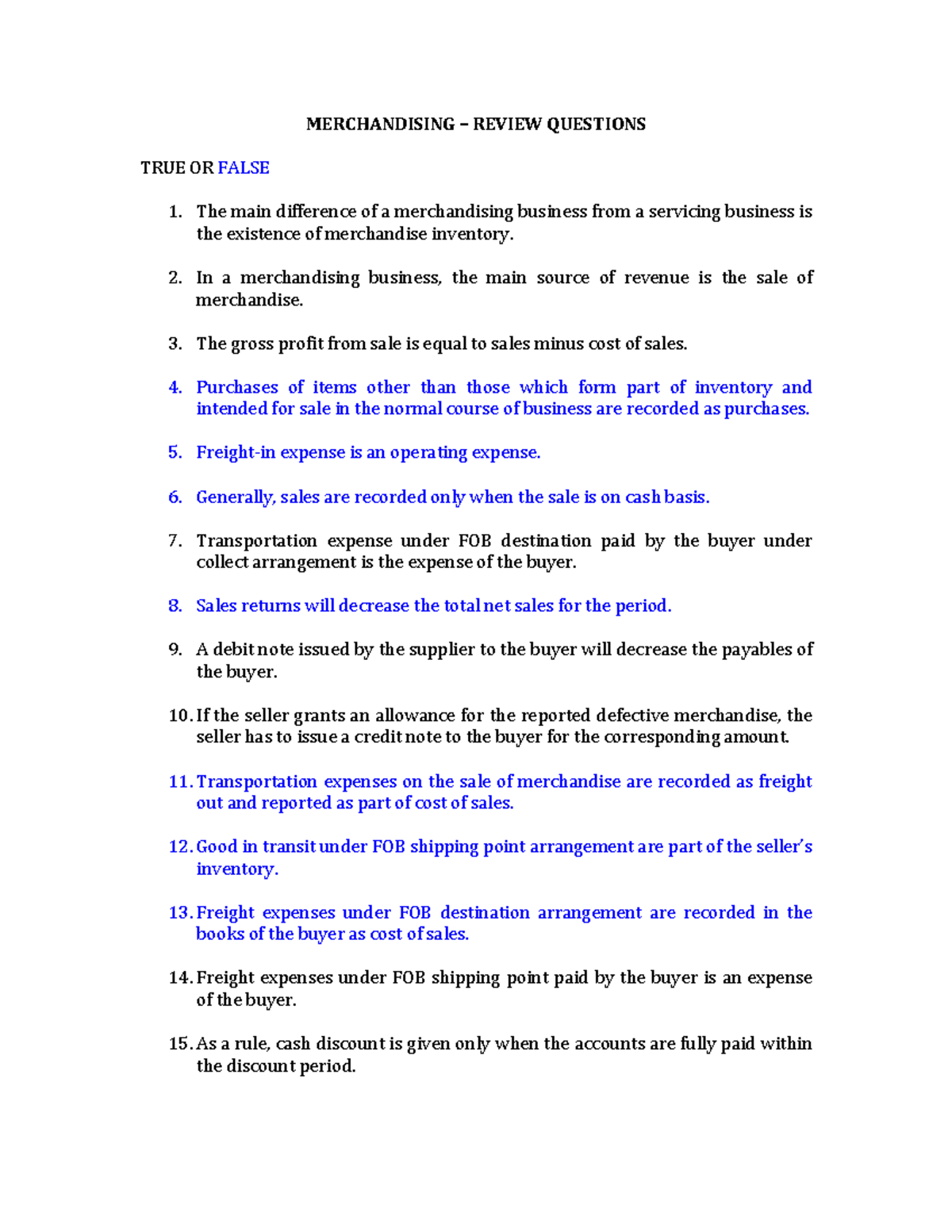 Merchandising Reviewer - MERCHANDISING – REVIEW QUESTIONS TRUE OR FALSE ...
