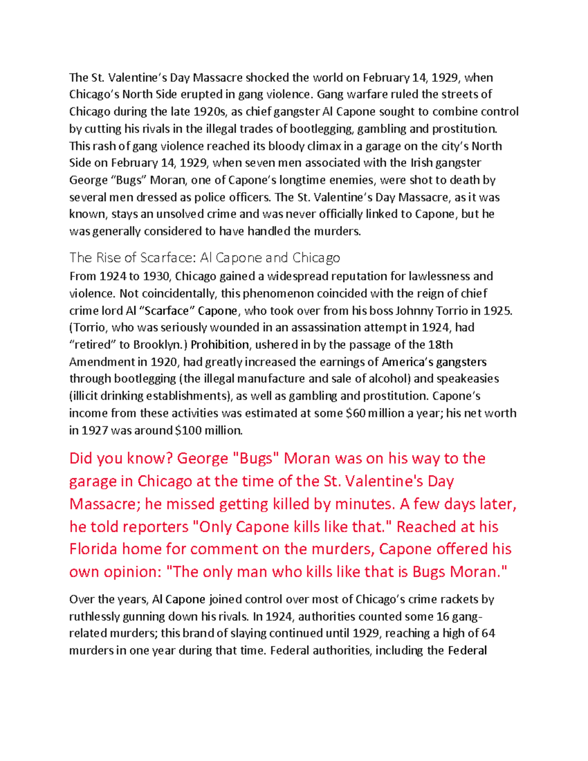 St. Valentines - Notes - The St. Valentine’s Day Massacre shocked the ...