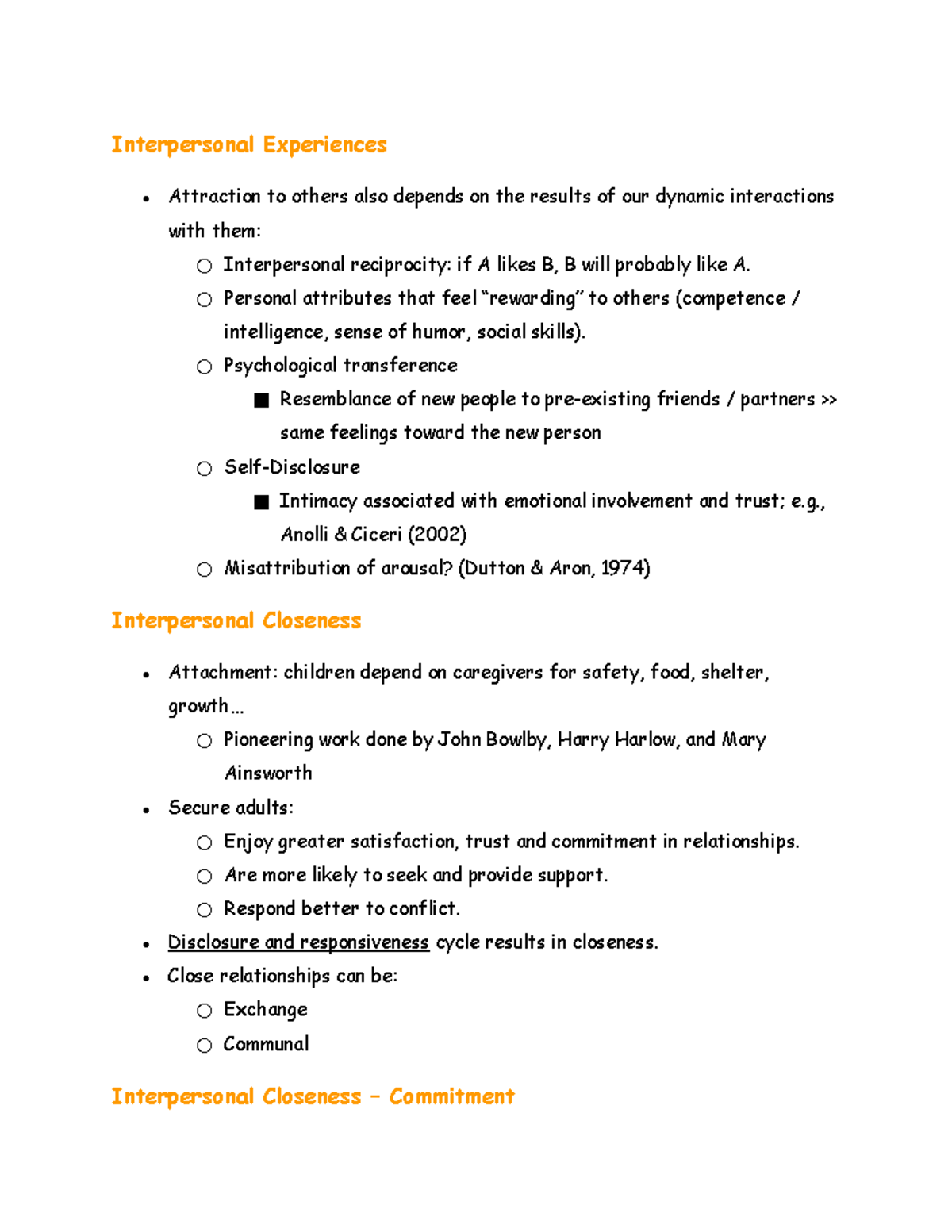 Interpersonal Experiences - Personal attributes that feel “rewarding ...