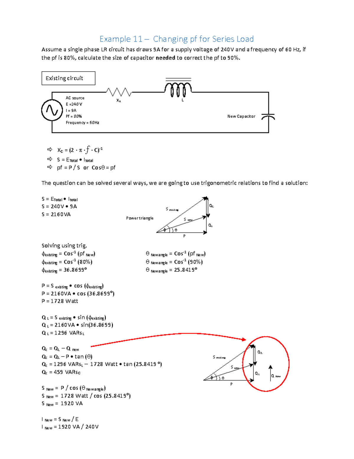 Week 1 Example 11 – Changing pf for Series Load - Example 11 – Changing ...