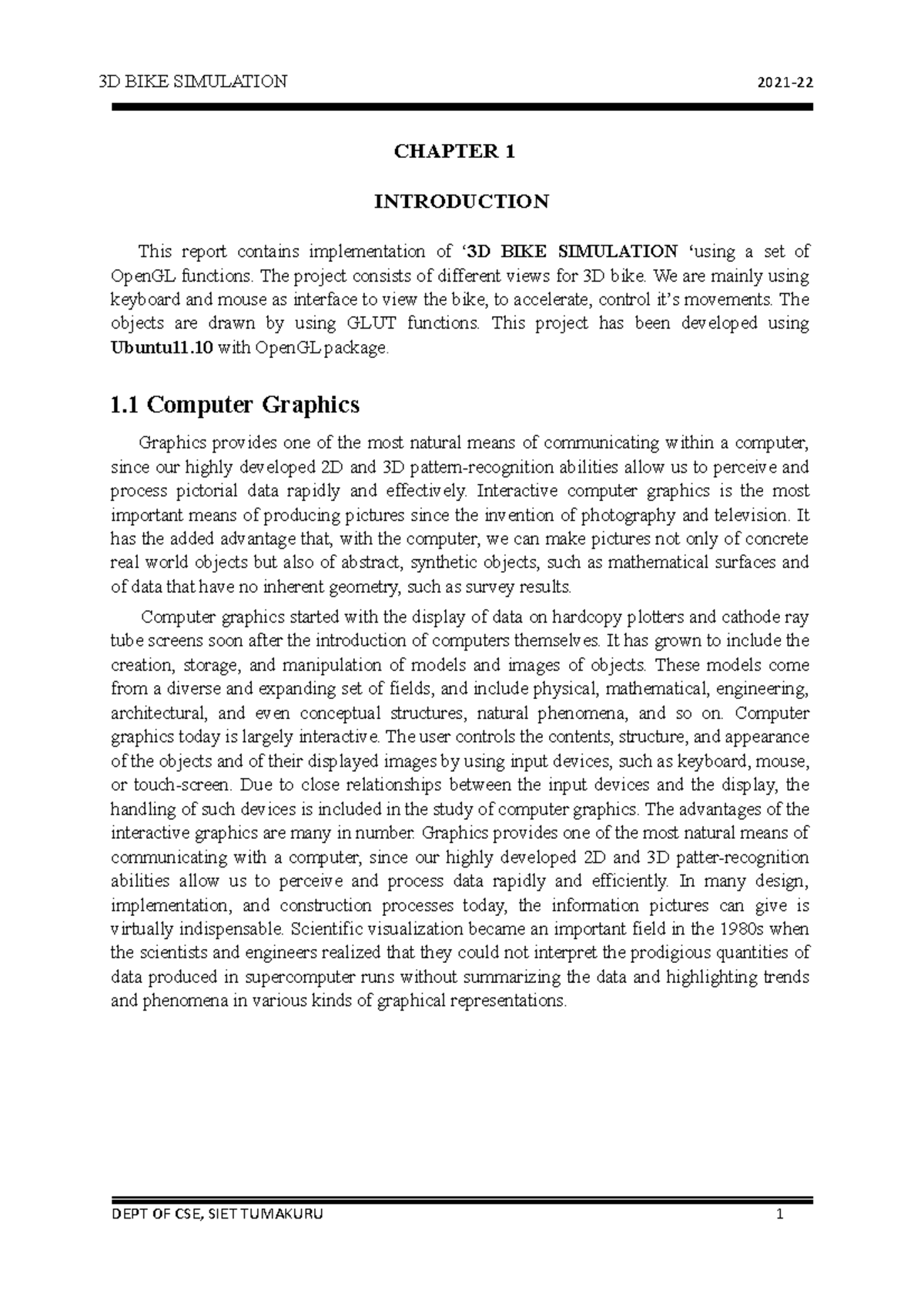 project report on bike simulation - CHAPTER 1 INTRODUCTION This report ...