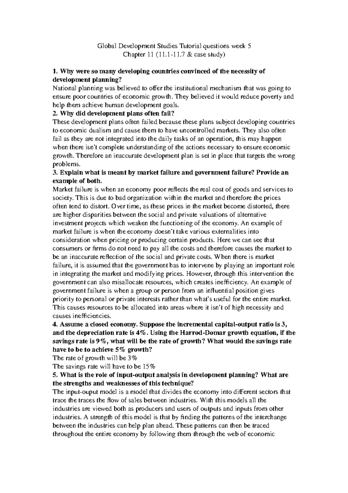 GDS tutorial week 5 qs Juliette Linn - Global Development Studies Tutorial questions week 5 ...