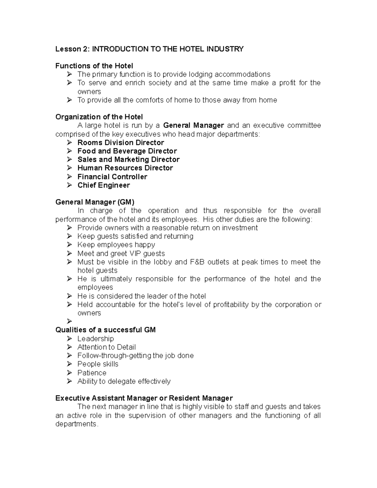 Lesson 2 Introduction to the Hotel Industry - Lesson 2: INTRODUCTION TO ...